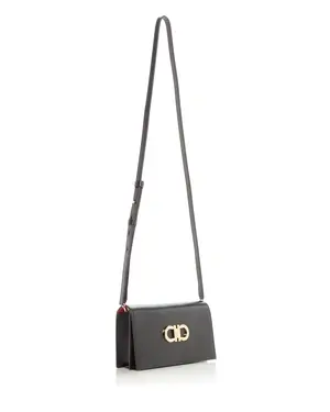 FERRAGAMO Double Gancio Leather Shoulder Bag - Nero