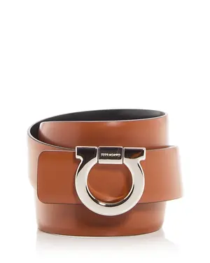 FERRAGAMO Gancini Buckle Reversible Leather Belt - Dark Cuoio/nero