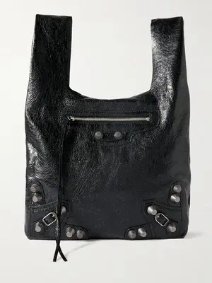 Balenciaga Le Cagole Cracked-leather Tote Bag - Black