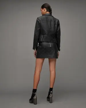 ALLSAINTS Lila Leather Pinstudded Mini Skirt