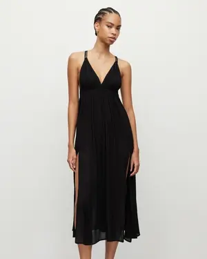 Allsaints Rosa Adjustable Double Strap Maxi Dress In Black - 59% Off |  Editorialist