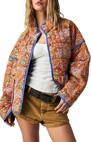 Free People Chloe Printed Quilted Jacket - Candy Combo