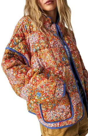 Free People Chloe Printed Quilted Jacket