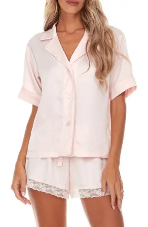 Flora Nikrooz Selena Satin Charmeuse Short Pajamas - Buff