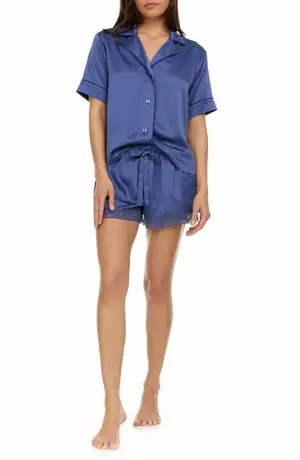 Flora Nikrooz Selena Satin Charmeuse Short Pajamas - Navy