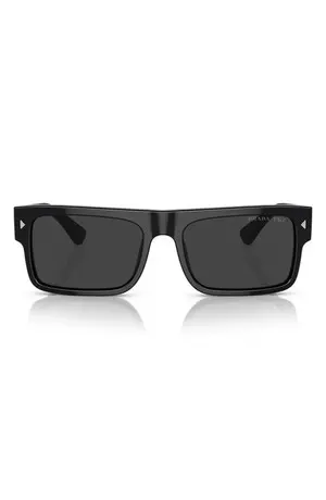 Prada 59mm Polarized Rectangle Sunglasses - Black