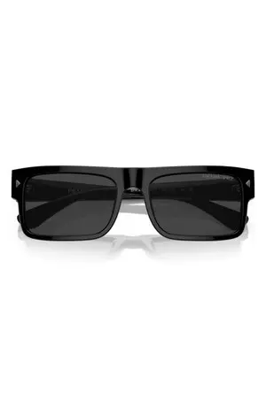 Prada 59mm Polarized Rectangle Sunglasses - Black
