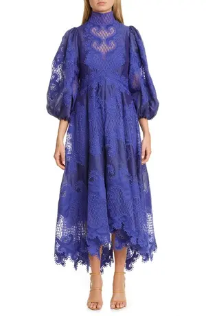 Zimmermann Brightside Embroidered Asymmetrical Midi Dress