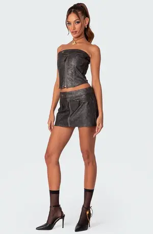EDIKTED Ziva Faux Leather Corset Top - Black