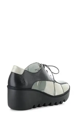 Fly London Bogi Platform Wedge Oxford - 004 Black/silver Mou