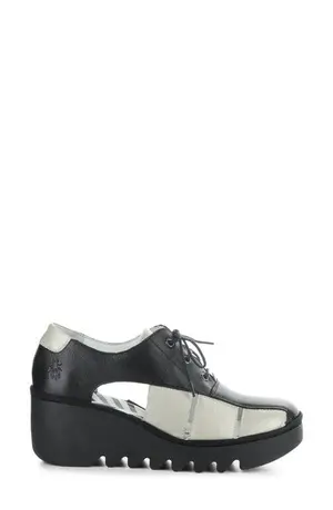 Fly London Bogi Platform Wedge Oxford - 004 Black/silver Mou