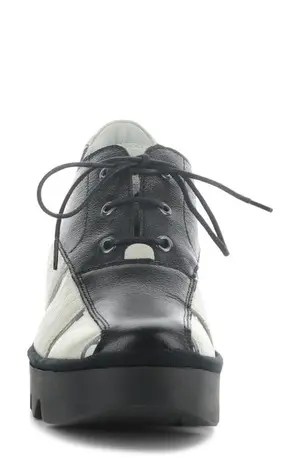 Fly London Bogi Platform Wedge Oxford - 004 Black/silver Mou