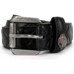 Kurt Geiger Micro Quilt Leather Belt - Black Antique Silver