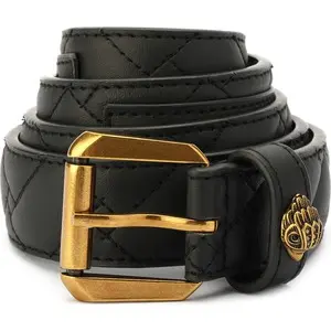 Kurt Geiger Micro Quilt Leather Belt - Black/antique Brass
