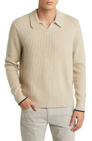 Ted Baker London Ademy Ribbed Wool Polo Sweater Taupe