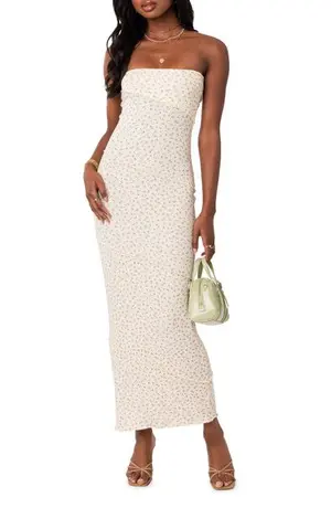 EDIKTED Lynn Rib Strapless Maxi Dress