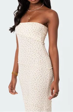 EDIKTED Lynn Rib Strapless Maxi Dress