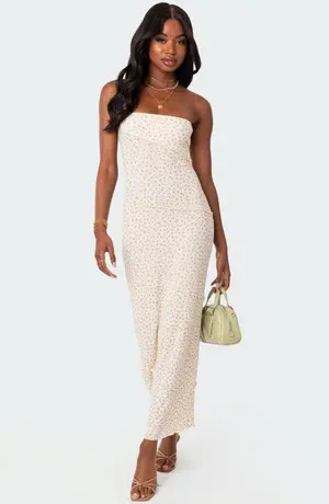 EDIKTED Lynn Rib Strapless Maxi Dress