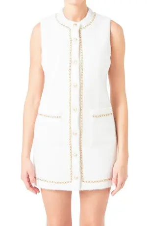 Endless Rose Fuzzy Chain Trim Minidress - Ivory