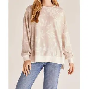 Z Supply Floral Modern Weekender Sweater In Sandstone - Pink