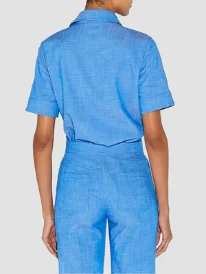 CALLAS MILANO Vesper Stretch Denim Poplin Shirt - Indigo