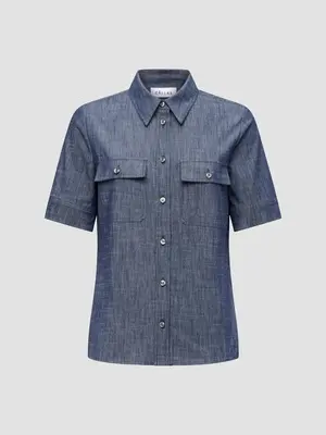 CALLAS MILANO Vesper Stretch Denim Poplin Shirt Navy
