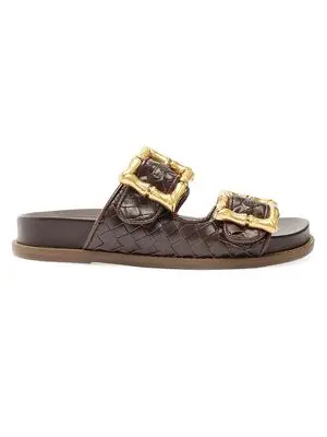 Schutz Women's Enola Woven Leather Sandals - Beige Gold  Dark Chocolate