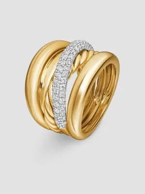 David Yurman Pavé Crossover Five Row Ring In 18k Yellow Gold