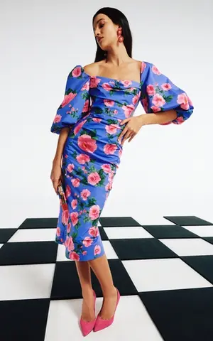 Carolina Herrera Floral Stretch-cotton Midi Dress