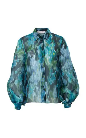 Carolina Herrera Puff-sleeve Floral Silk Chiffon Shirt