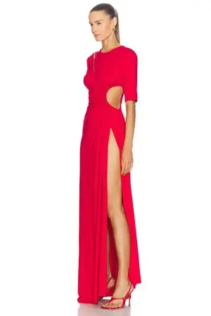 SID NEIGUM Gathered Slit Maxi Dress - Red
