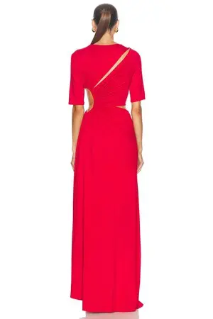 SID NEIGUM Gathered Slit Maxi Dress - Red