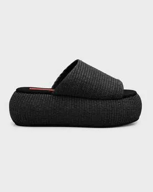 SIMONMILLER Cloudy Raffia Platform Slide Sandals - Black