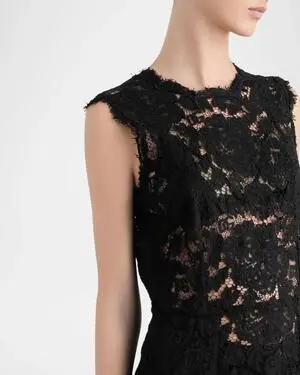 Dolce & Gabbana Floral Lace Midi Dress - Black