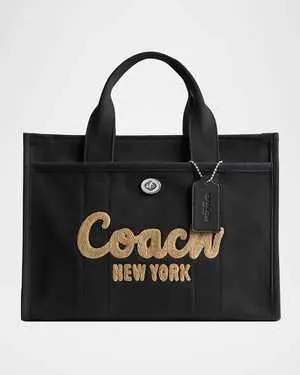 COACH Coach Cargo Logo Canvas Tote Bag - Black