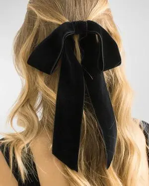 JENNIFER BEHR Adley Velvet Bow Barrette - Black