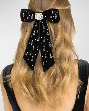 JENNIFER BEHR Alva Embellished Bow Barrette - Black