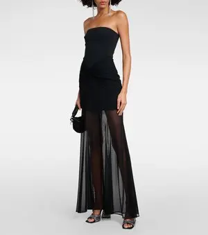 David Koma Tulle-trimmed Ruched Bustier Gown