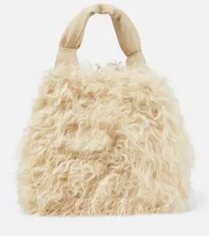 JIL SANDER Jil Sander Goji Square Small Shearling Tote Bag Beige