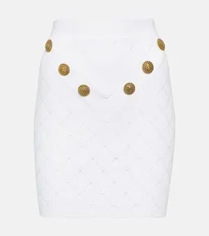 Balmain Embellished Ribbed-knit Miniskirt - White