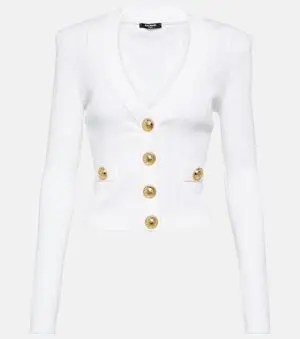 Balmain Ribbed-knit Cardigan - White