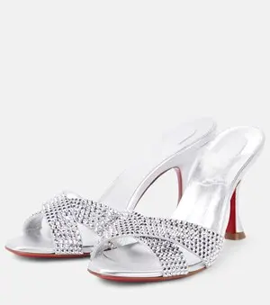 CHRISTIAN LOUBOUTIN Mariza Is Back Embellished Leather Mules - Silver