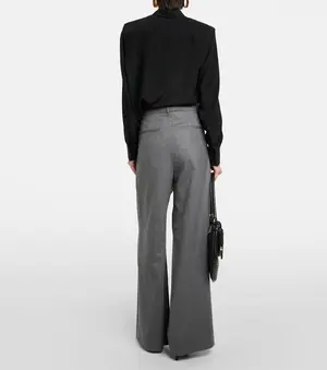 Wardrobe.NYC Low-rise Wide-leg Flannel Pants - Grey