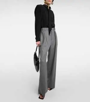 Wardrobe.NYC Low-rise Wide-leg Flannel Pants - Grey
