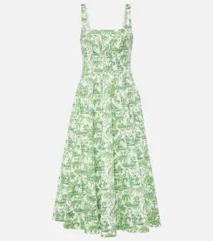 Staud Staud Wells Cotton Midi Dress Green