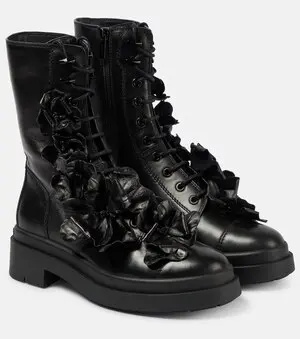 JIMMY CHOO Nari Floral Leather Combat Boots - Black