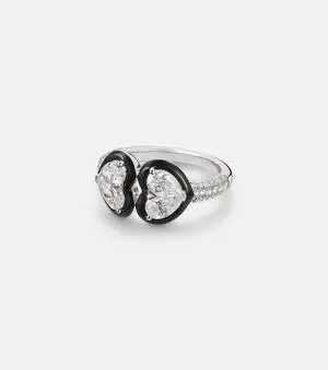 KAMYEN Twin Heart 18kt White Gold Diamond Ring - Silver