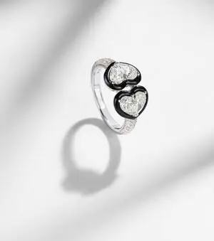 KAMYEN Twin Heart 18kt White Gold Diamond Ring - Silver