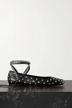 Amina Muaddi Ane Crystal-embellished Leather Ballet Flats - Black