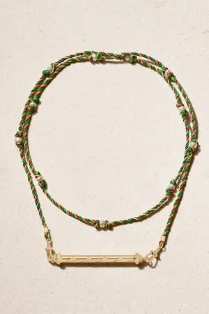 MARIE LICHTENBERG Candy Cane 18-karat Cord, Pearl And Diamond Necklace - Gold